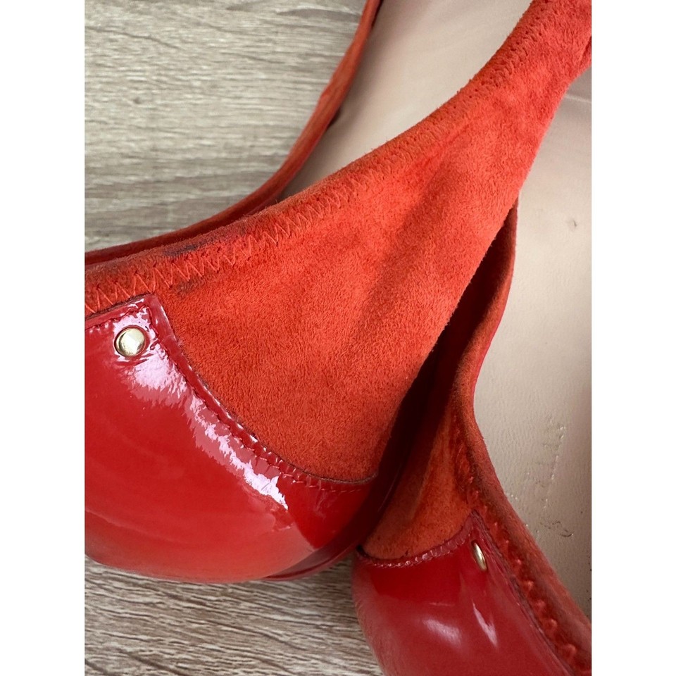 Cole Haan Orange Suede NikeAir Flats Patent Cap Toe Bow Gold Studs ...