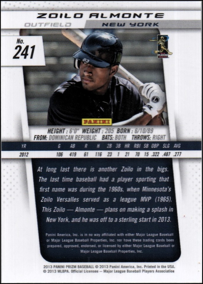 2013 (YANKEES) Panini Prizm #241 Zoilo Almonte Rookie Baseball Card | eBay