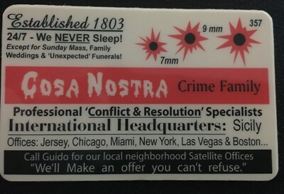 Cosa Nostra Mafia MAGNET Mob Crime Family Gangster novelty ID Godfather ...