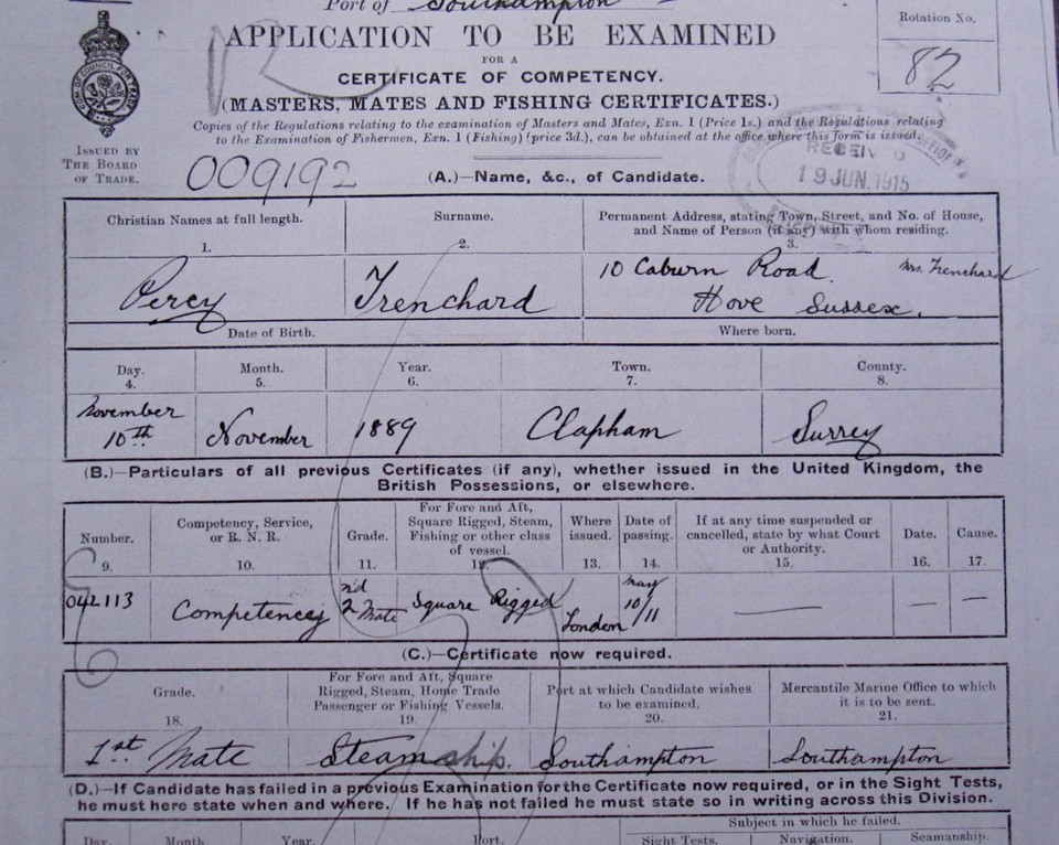 British War and Mercantile Marine pair to Percy Trenchard, Trinity ...