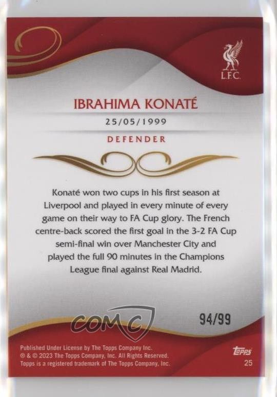 2022-23 Topps Liverpool FC Lineage Icons Teal /99 Ibrahima Konate ...