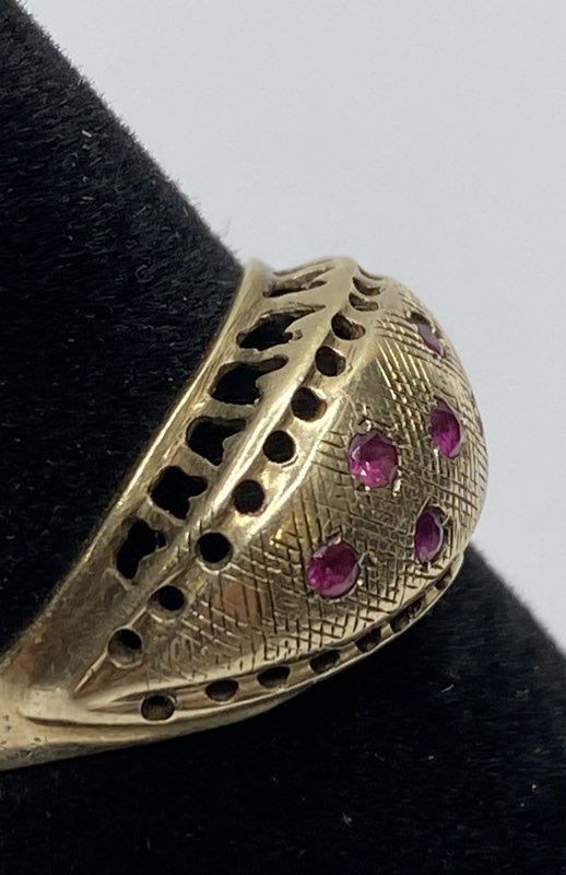 11K Yellow Gold Melee Ruby Domed Ring 2.4g | eBay