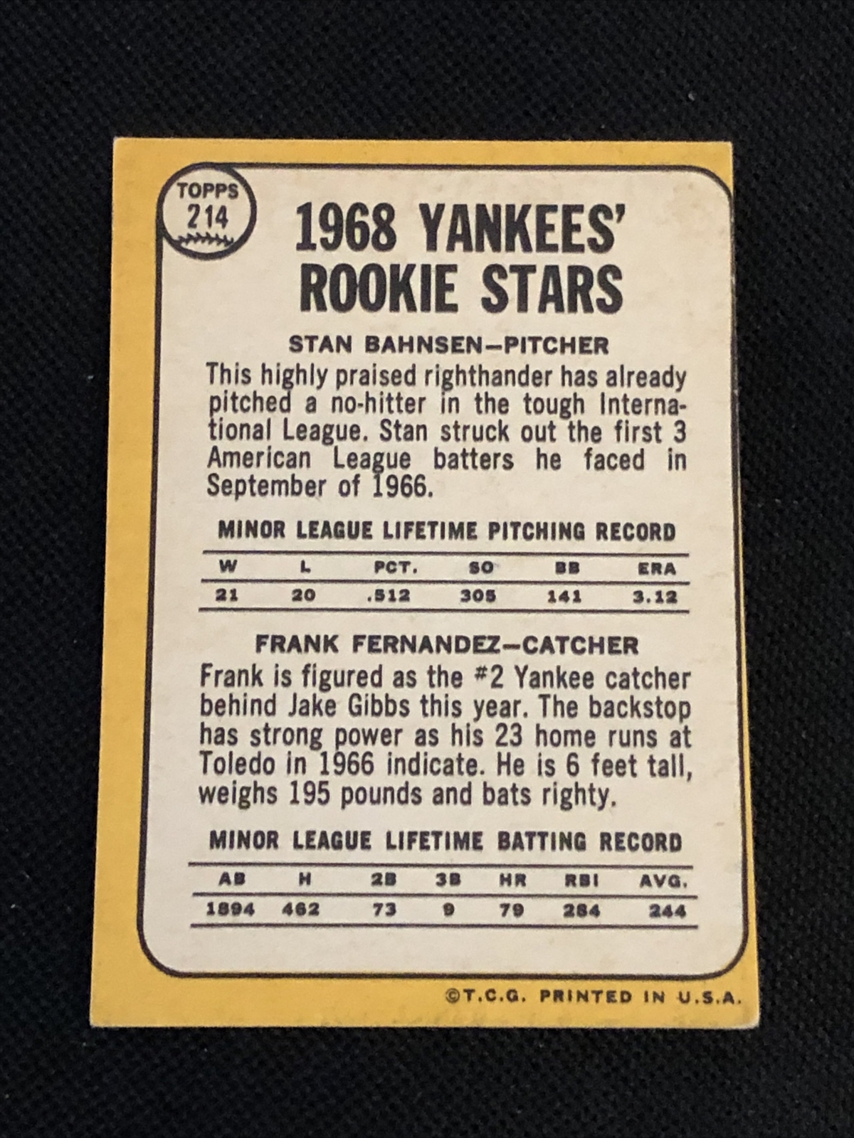 STAN BAHNSEN & FRANK FERNANDEZ 1968 TOPPS ROOKIE SIGNED AUTOGRAPHED ...