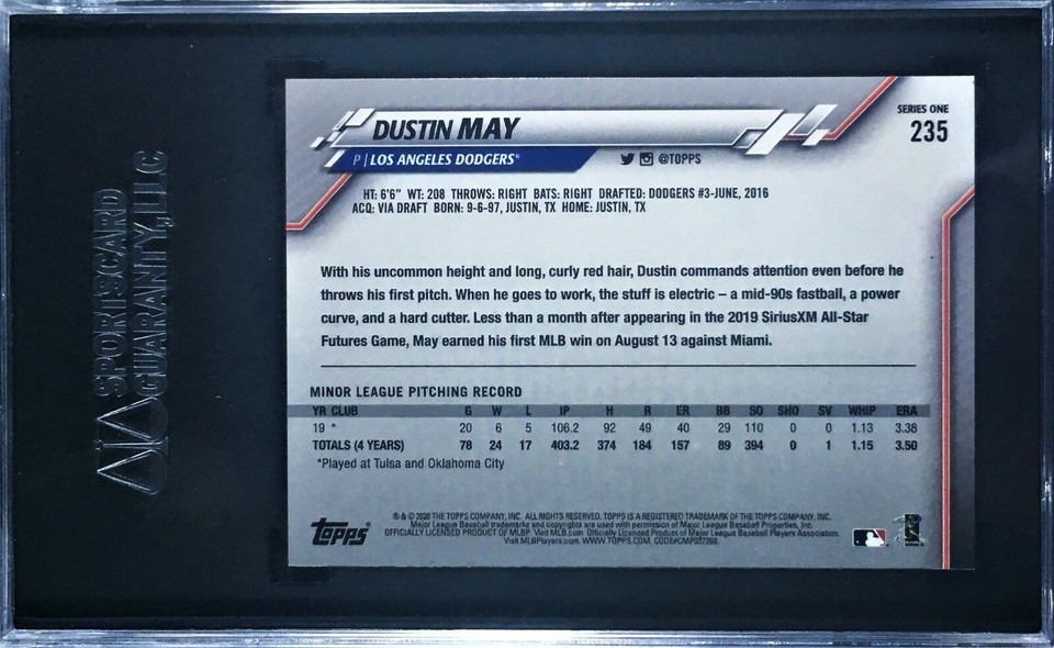 2020 Topps Series 1 Meijer Purple #235 Dustin May RC SGC 10 Los Angeles ...