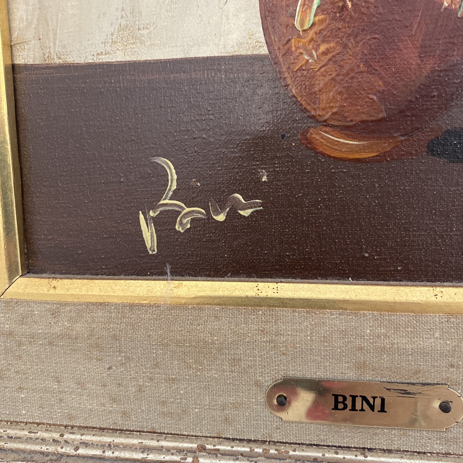 Antique oil On Canvas Bini painting Flower Bouquet Still Life gold wood ...