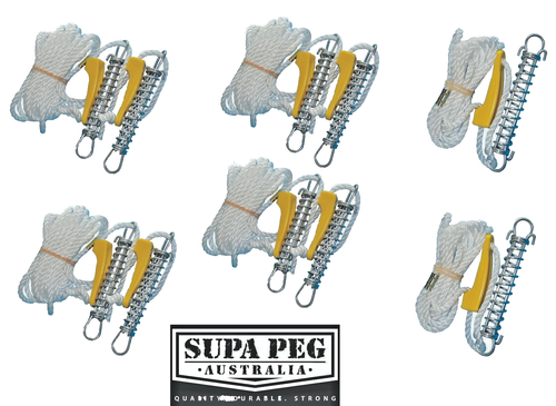 Supa Peg 4 x Corner Double Guy Ropes and 2 x Single Guy Ropes Camping ...