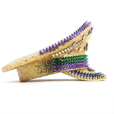 Lady Men Sequin Cap Rhinestones Military Captain Hat Festival Party ...