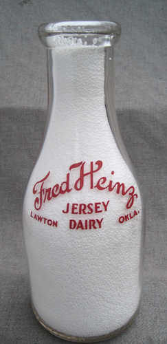 VTG 1941 FRED HEINZ JERSEY DAIRY TRPQ 1 QT ACL PYRO MILK BOTTLE LAWTON ...