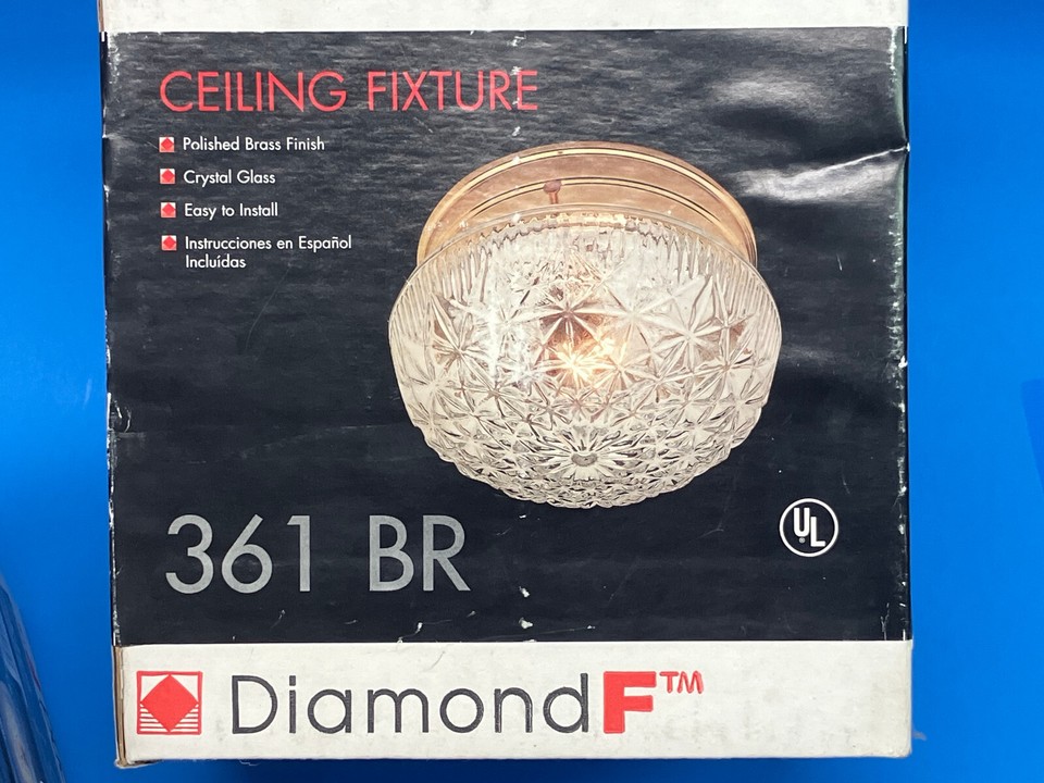 Ceiling Light Fixture Lot Diamond F Crystal Glass Globe Brass Finish ...