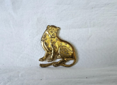 MMA Statement Pin Brooch Pendant Leopard Cat Brushed Gold Vintage ...