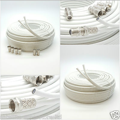 3m White Twin Coaxial Satellite Extension Cable suitable for Sky Q, HD ...