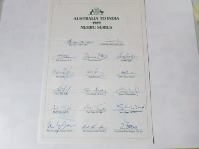 AUSTRALIA to INDIA 1989 Nehru CRICKET Series Pre PRINTED Autograph ...