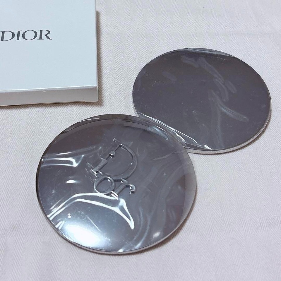 Christian Dior Mirror Compact Silver Circle Logo Double-side 7x7cm w ...
