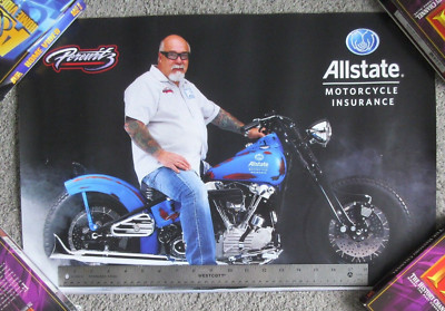 RARE VTG 2011 26x20 ALLSTATE INSURANCE PEREWITZ MOTORCYCLE BUILDER ...