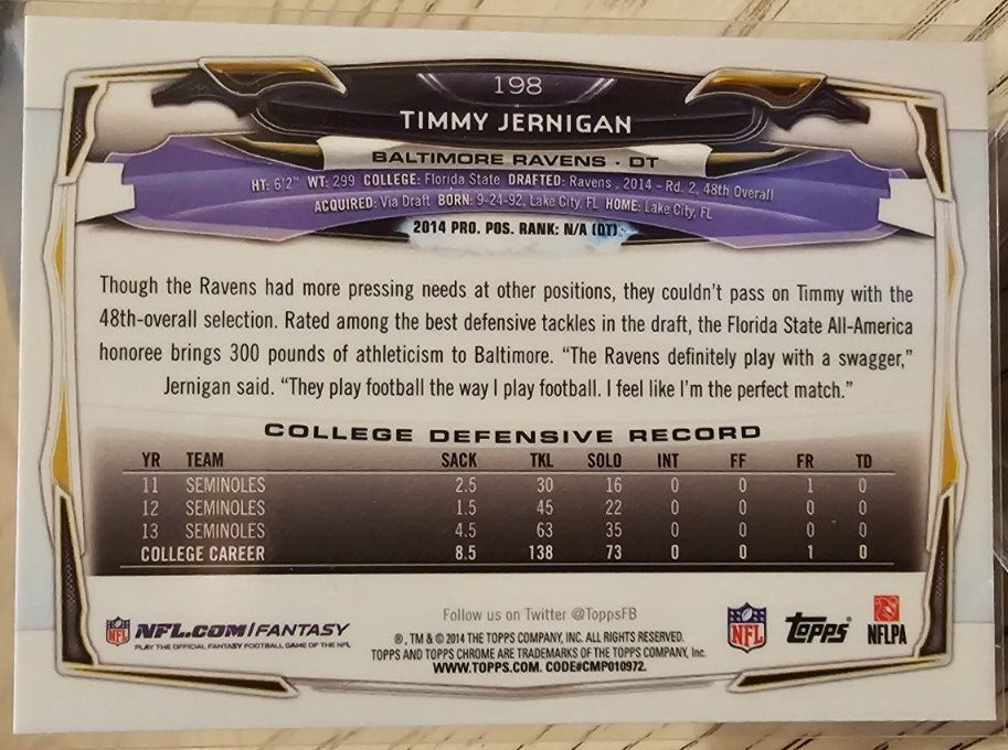2015 Topps Chrome Timmy Jernigan RC #198 Baltimore Ravens | eBay