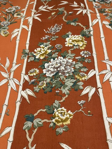 Luther Travis Fabric Remnant 2+ Yards Florals Bamboo Rust Orange Cotton ...