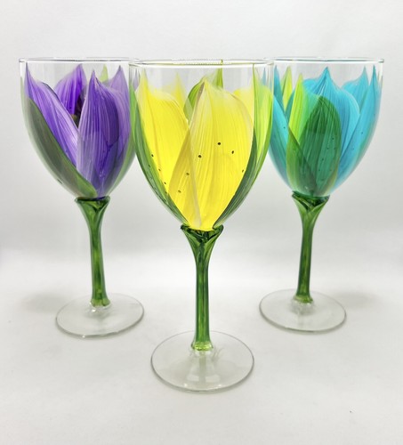 Hand painted floral wine glasses signed K Ball | eBay