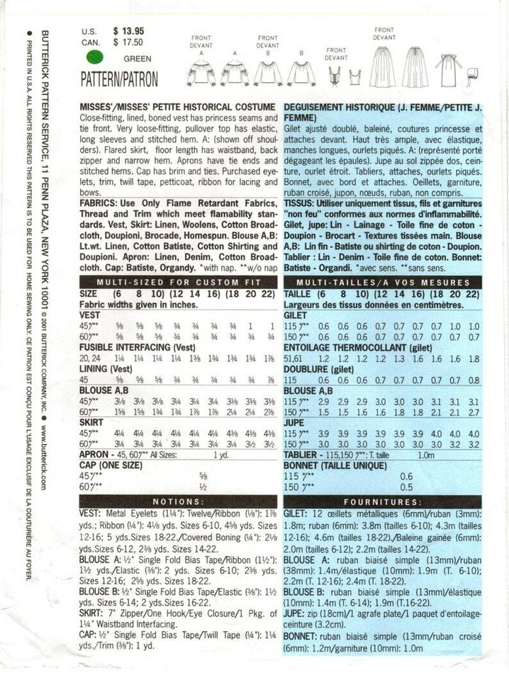 Historical RENAISSANCE Costume Sewing Pattern Size 6-16 Butterick 6196 ...