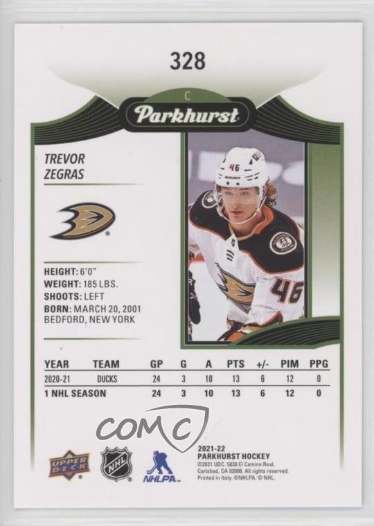 2021 Upper Deck Parkhurst Rookies Retail Silver Trevor Zegras #328 ...