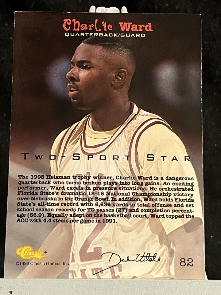 1994 Classic Draft #82 Charlie Ward Florida State Football/Basketball ...