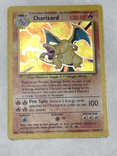 Shadowless Charizard 4/102 Base Set Holo Rare Vintage 1999 Pokemon Card ...