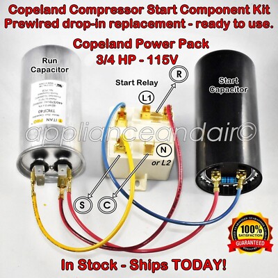 Copeland Compressor Kit 3/4HP, 115V, Relay + Start + Run Capacitor ...