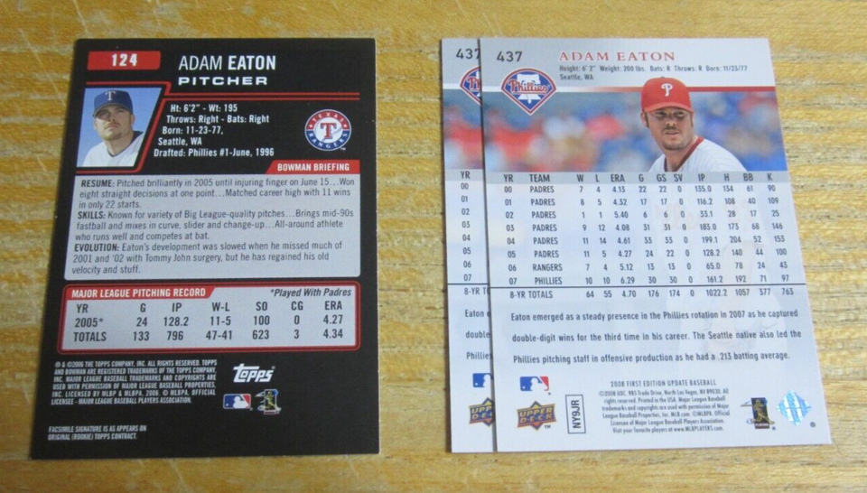 Adam Eaton Lot of 3 Trading Cards MLB Baseball Texas Rangers, Phillies ...
