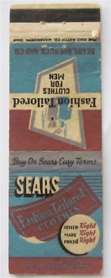 SEARS DEPARTMENT STORE FASHION TAILORED CLOTHES FOR MEN VNTG MATCHBOOK ...