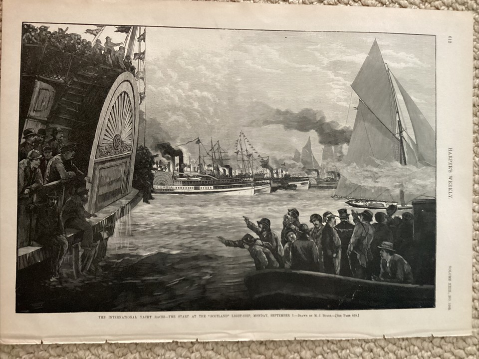 1885 INTERNATIONAL YACHT RACES START SCOTLAND LIGHTSHIP SAILING BOAT ...