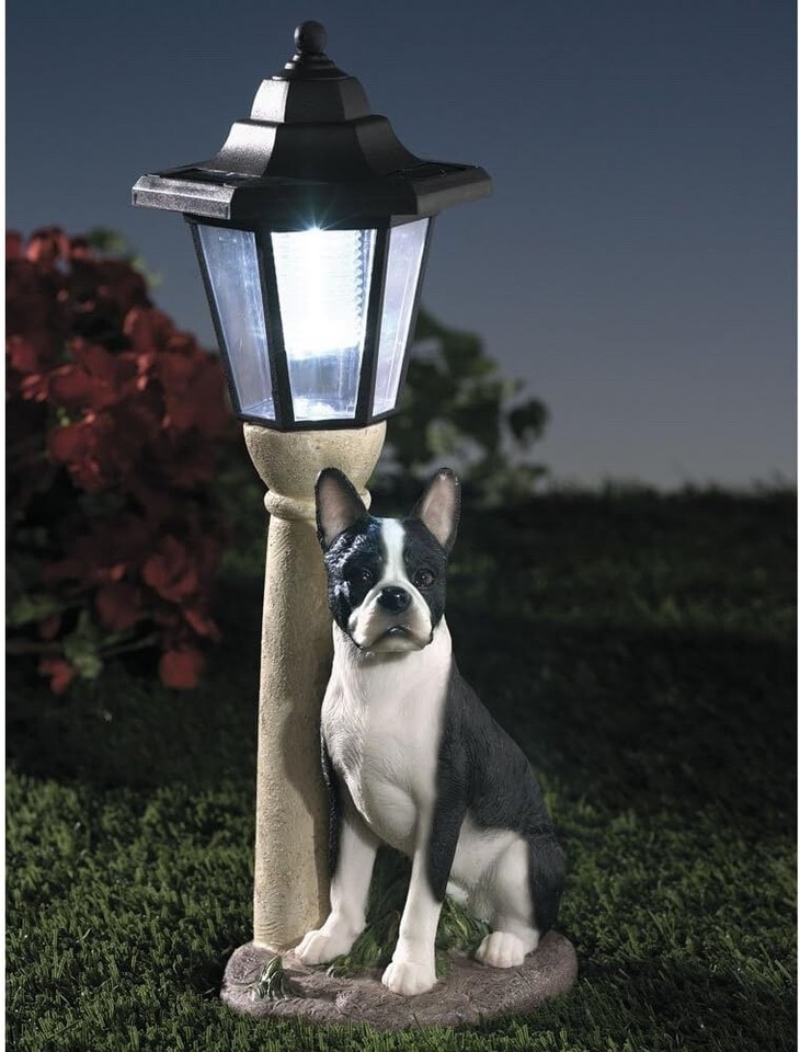 Solar LED Lighted Lamp Post BOSTON TERRIER Dog Garden Sculpture Outdoor ...