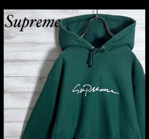 Supreme Green Cursive Logo Embroidery Sweatshirt Hoodie Men M Used | eBay