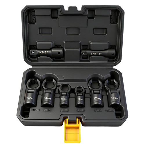 8-Piece Flex Head Crows Foot Line Wrench Set, Metric 12 14 16 17 18 19 ...
