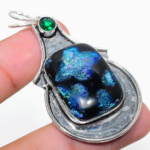 Dichroic Glass, Diopside Gemstone 925 Sterling Silver Jewelry Pendant 2.21" q132 | eBay