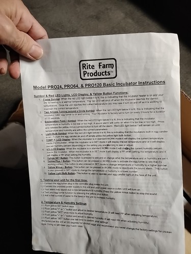 RITE FARM PRODUCTS PRO MASTER SERIES 24 CHICKEN EGG INCUBATOR & HATCHER ...