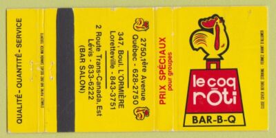 Matchbook Cover - Le Coq Roti Loretteville Levis Quebec QC WEAR 30 ...