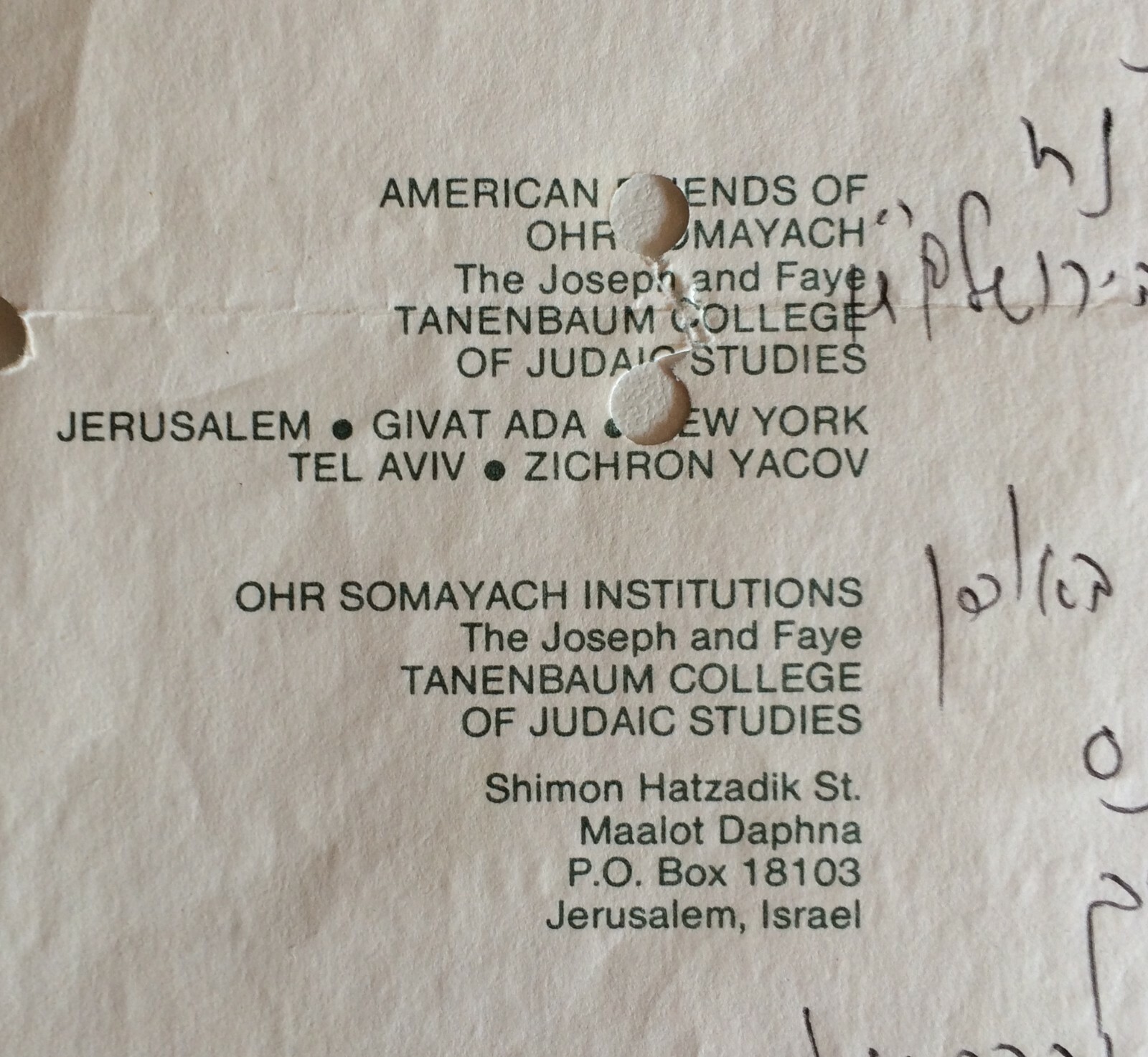 Judaica Jewish Letter Rabbi Hebrew Manuscript Signed / Monsey, New York ...