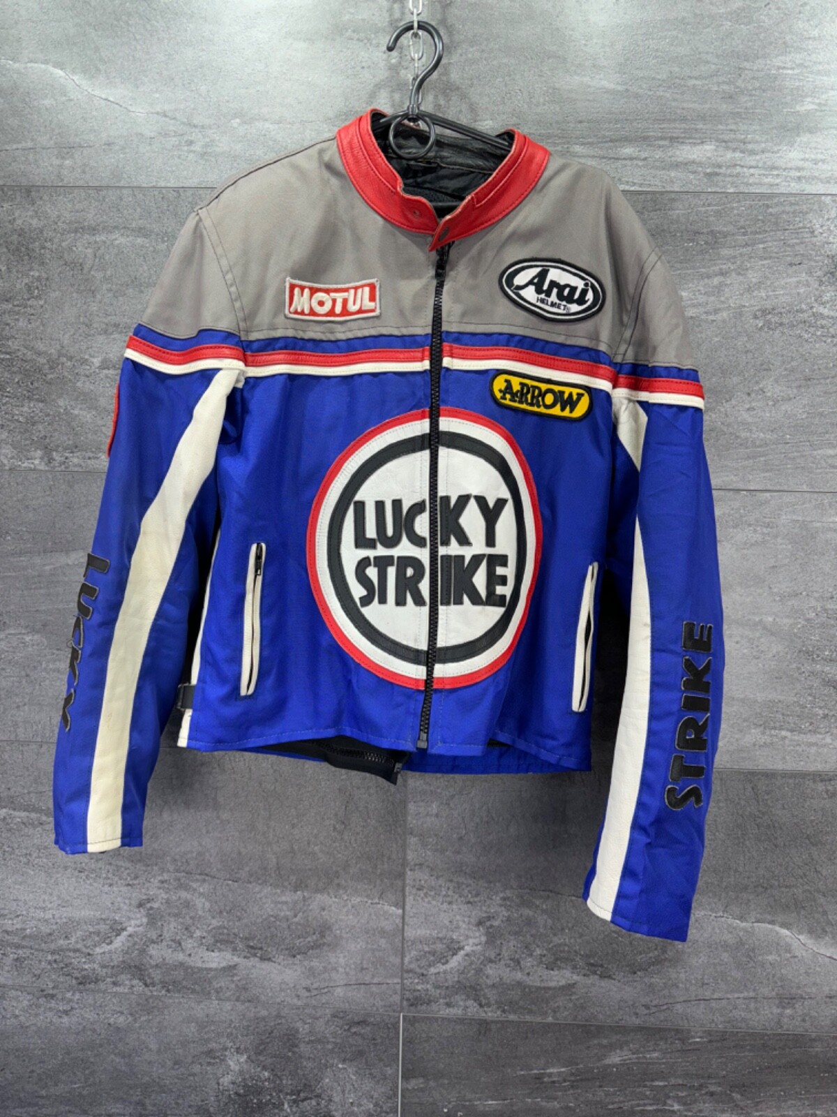 Vintage Lucky Strike Racing Leather Mens Jacket Size S - Gem