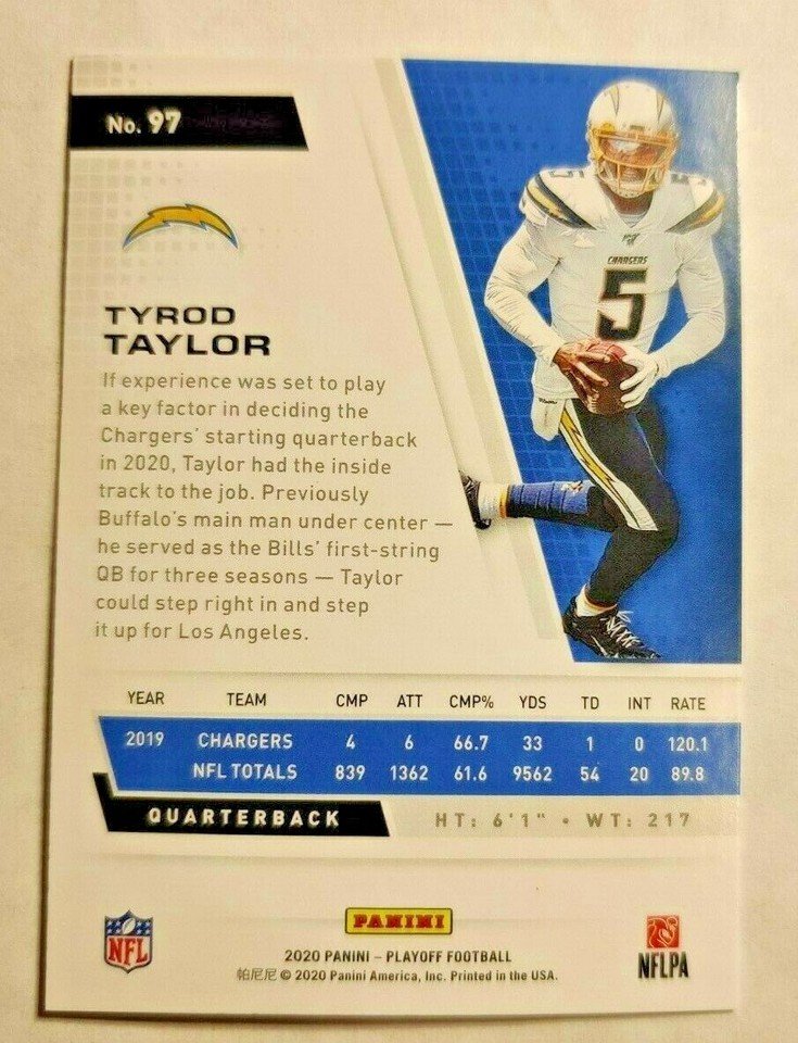 2020 Panini Playoff Football #97 Tyrod Taylor Los Angeles Chargers | eBay
