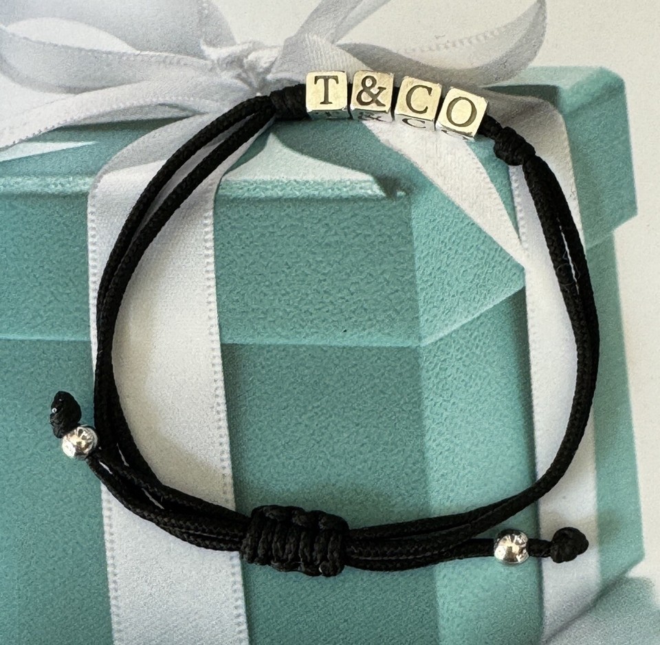 Tiffany & Co. Friendship “T&Co” Sterling Silver Cube Black Double Cord ...