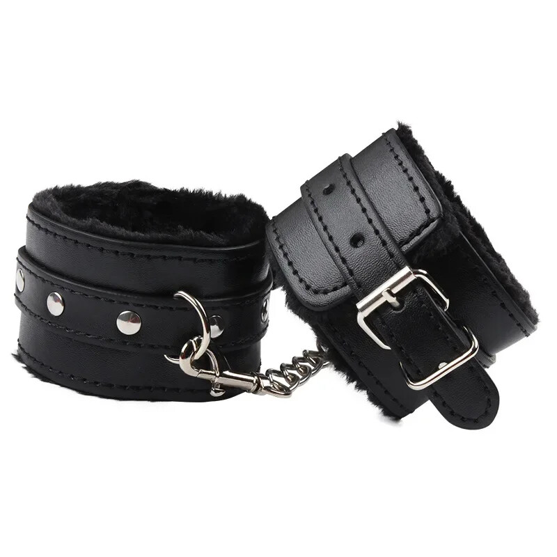 Furry Fuzzy PU Leather Wrist Handcuffs Adjustable Restraint Sex Cuff ...