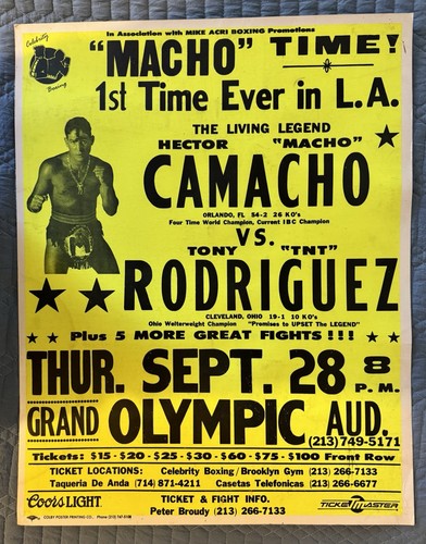 Vintage Boxing Poster Hector “Macho” Camacho vs Tony Rodriguez • 22”x ...
