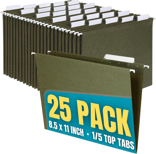 Hanging File Folders Letter Size, File Cabinet Folders, Reinforced, 1/5 ...