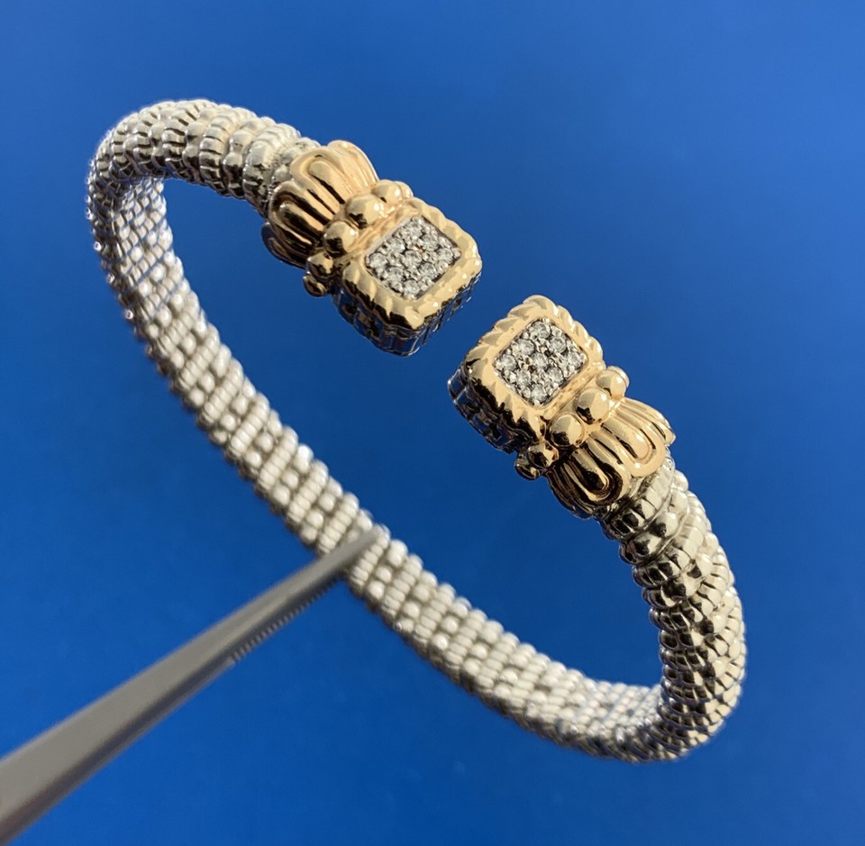 Alwand Vahan Sterling Silver 14K Gold Diamond Moire Beaded Open Cuff Bracelet | eBay