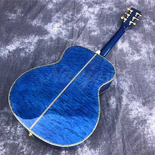 40 Inch Blue Solid Spruce OM Type Acoustic Guitar Maple Body Abalone ...