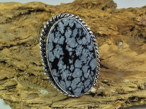 Natural Snowflake Obsidian 925 Solid Sterling Silver Ring Size US-8 | eBay