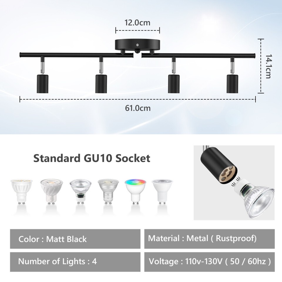 Led 4 Light Track Lighting Kit Black 4 Way Ceiling Spot Lighting ...