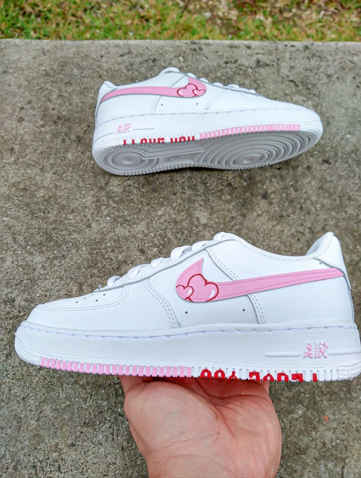Nike Air Force 1 Womens White Pink Red Girls Gs AF1 Valentines Day Gift ...