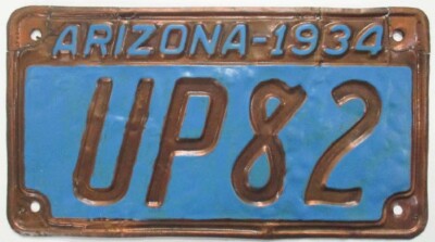Arizona 1934 Copper License Plate UP82 Mohave County | eBay