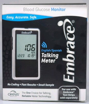 Embrace Blood Glucose Monitoring System Talking Meter New Sealed in Box ...