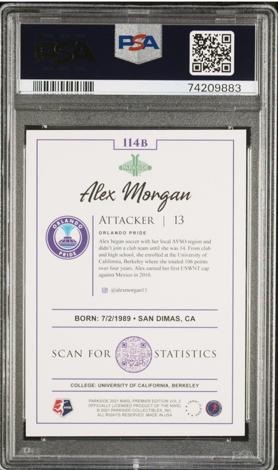 2021 Parkside ALEX MORGAN #114B FOIL NWSL USWNT PSA 10 /1400 Rare MVP ...